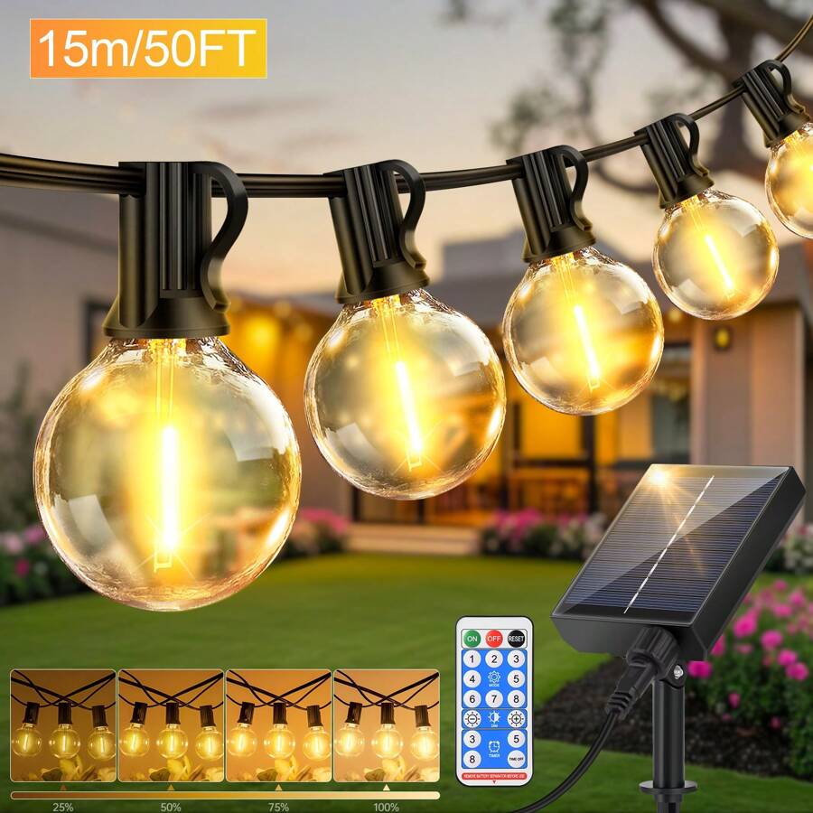 GerTong Solar String Festoon Lights Outdoor - Remote Control 15M / 49 ...