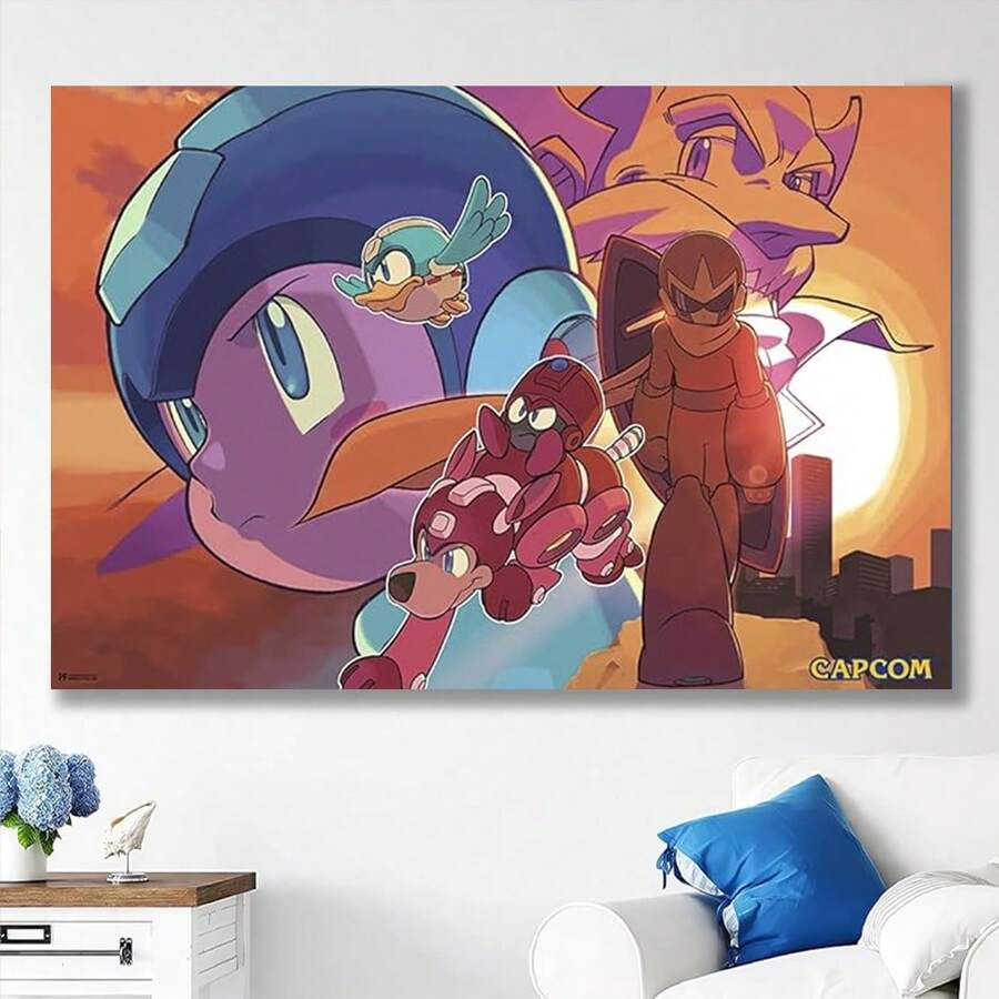 Framed Mega Man Anime Art Video Game Video Gamer Classic Retro Vintage ...