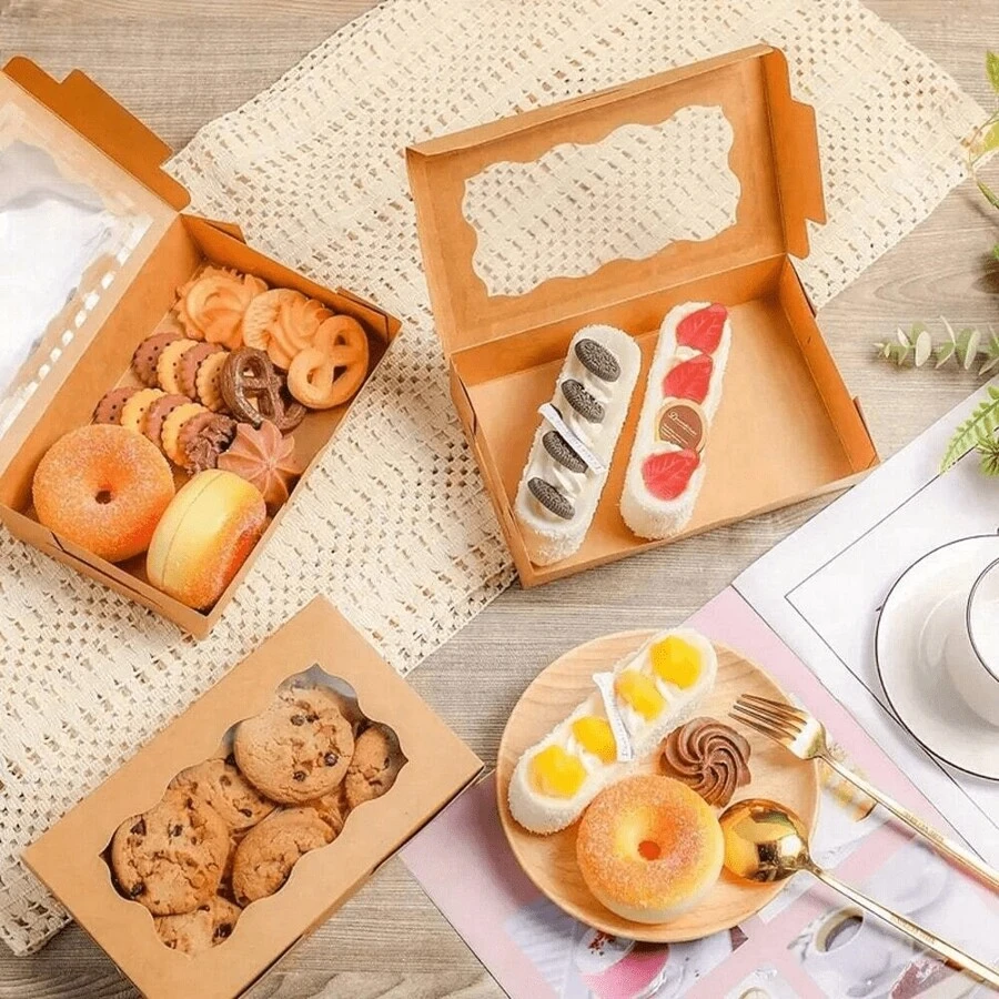 1/10/20pcs Brown Kraft Paper Cookie Box With Clear Window, Bakery Box ...
