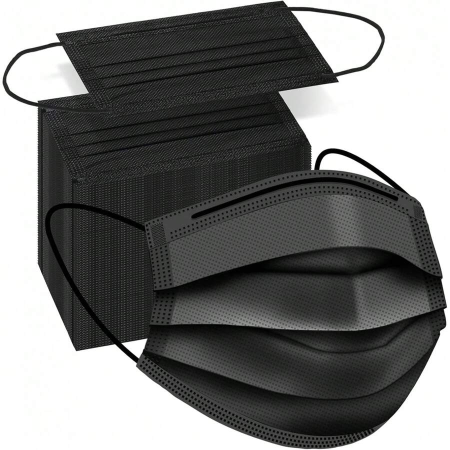100 PCS Disposable Face Masks, Black Disposable Masks, 3 Ply Protection ...
