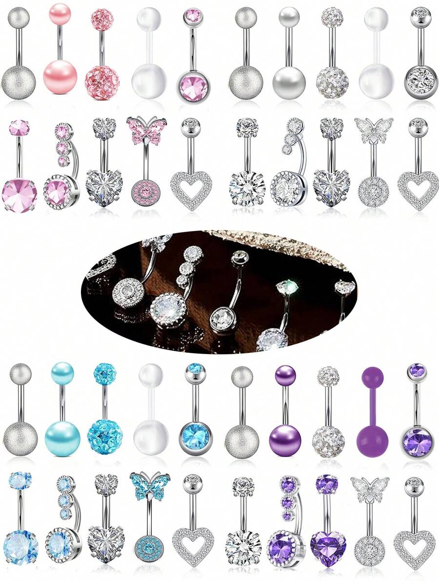 10pcs/Pack Surgical Stainless Steel 14G Navel Rings, Women Belly Button ...