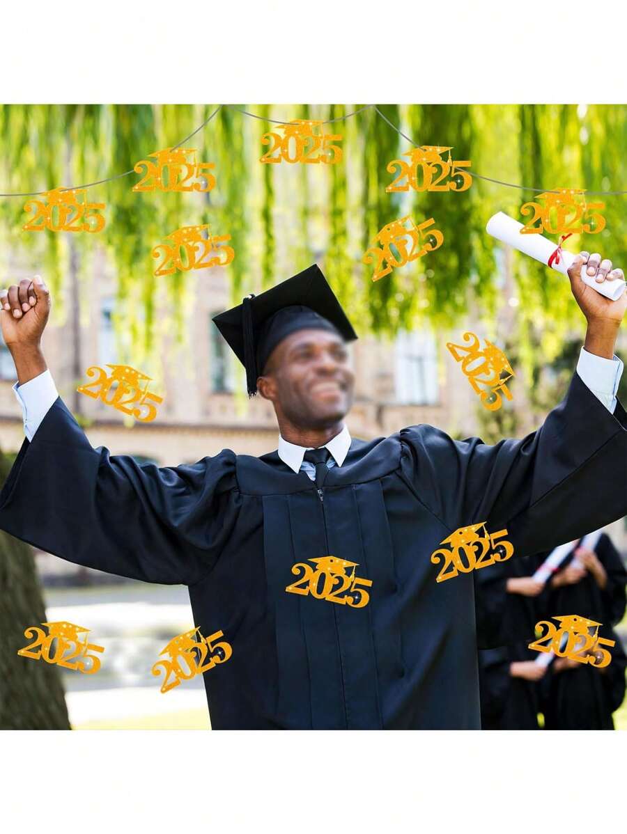 15pcs Class Of 2025 Graduation Confetti Glitter Side Grad Party Tags ...