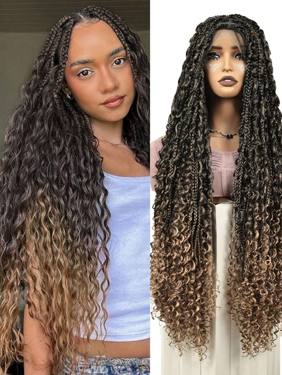 Bohemian Braided Wigs Boho Box Braid Wigs Knotless Goddess Locs Wigs ...