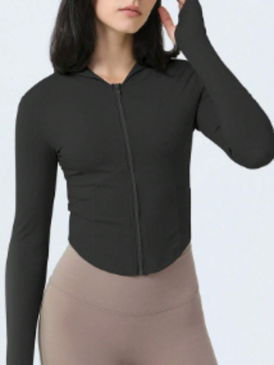 Women's Workout Jacket Hooded Tight Fitting Lightweight Zip Up Yoga ...