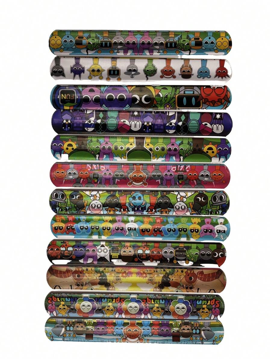 12pcs Sprunki Party Wrist Strap Clap Ring Slap Bracelets Snapping Rings ...