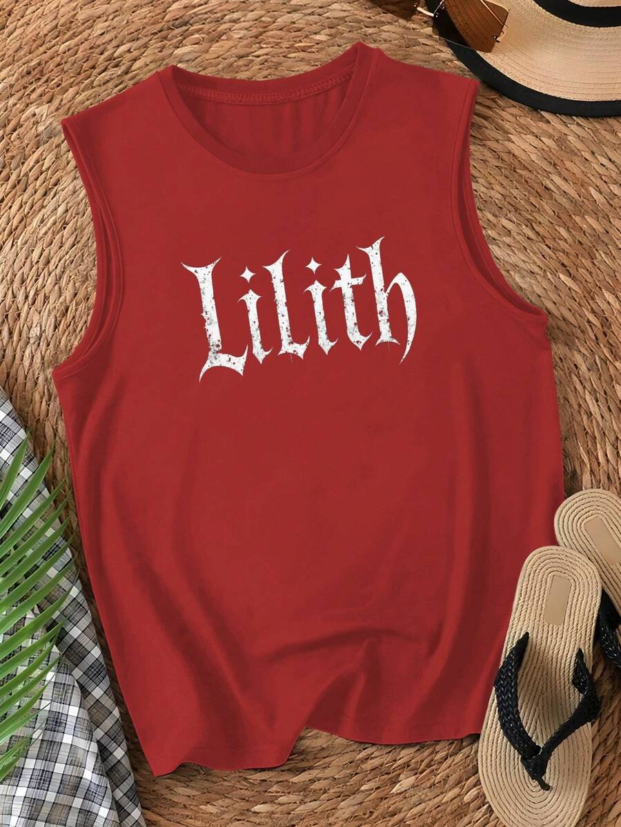 Gothic Style Lilith Typography Women's Casual Vest | SHEIN USA
