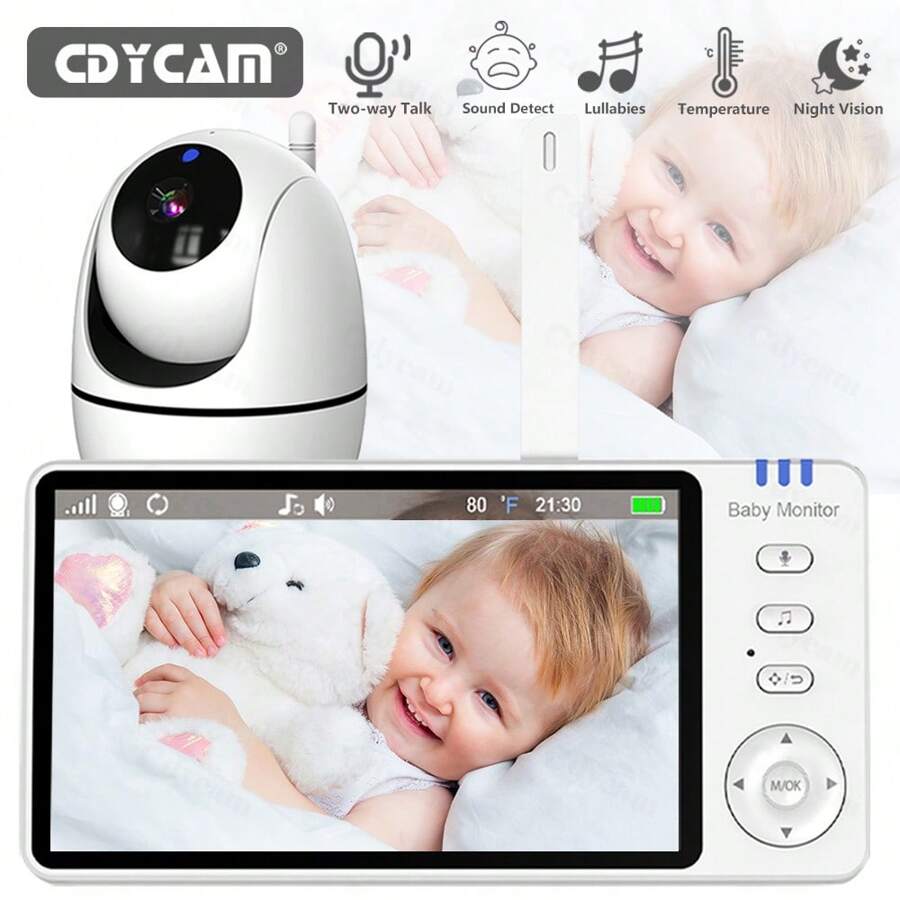 CDYCAM 5.0 Inch Wireless Video Baby Monitor IPS Screen With Nanny PTZ ...