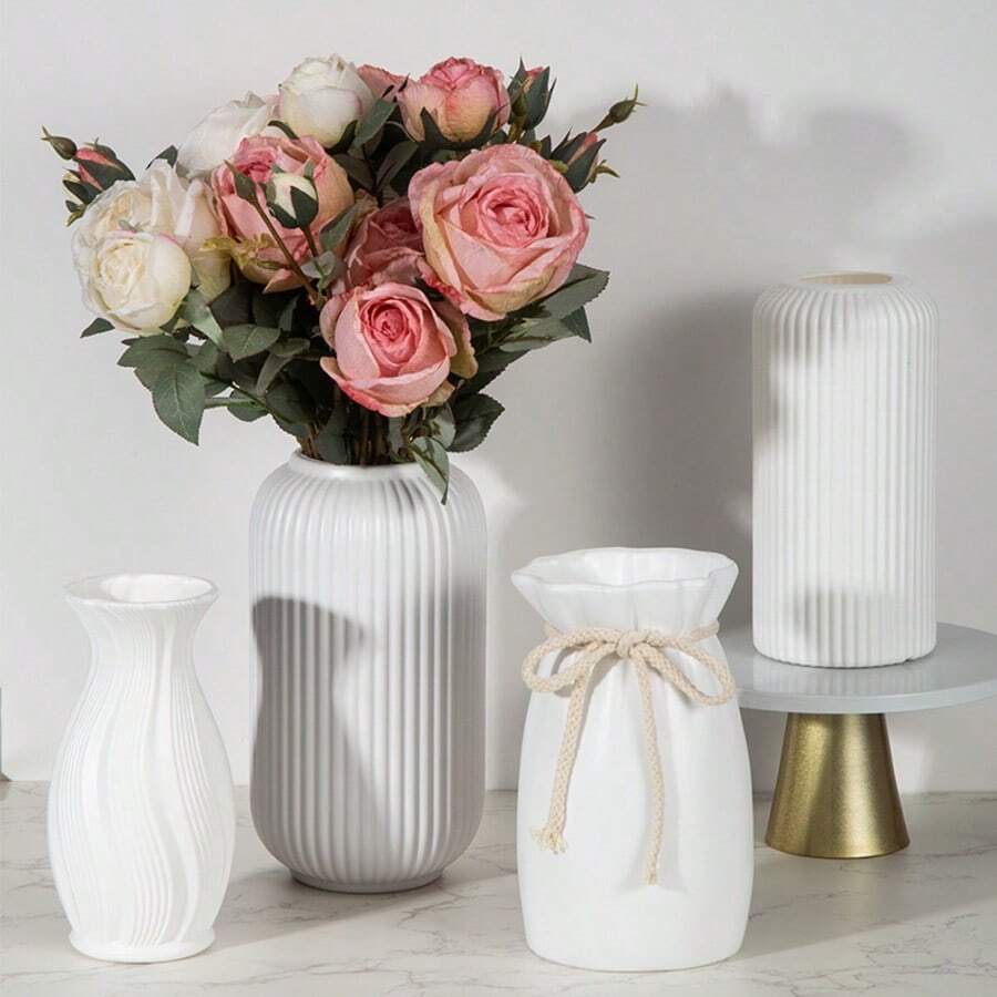 1-4 Pcs Ceramic Vase Set, 8.6 Inch (22 Cm) White Vases For Fresh/Dried ...