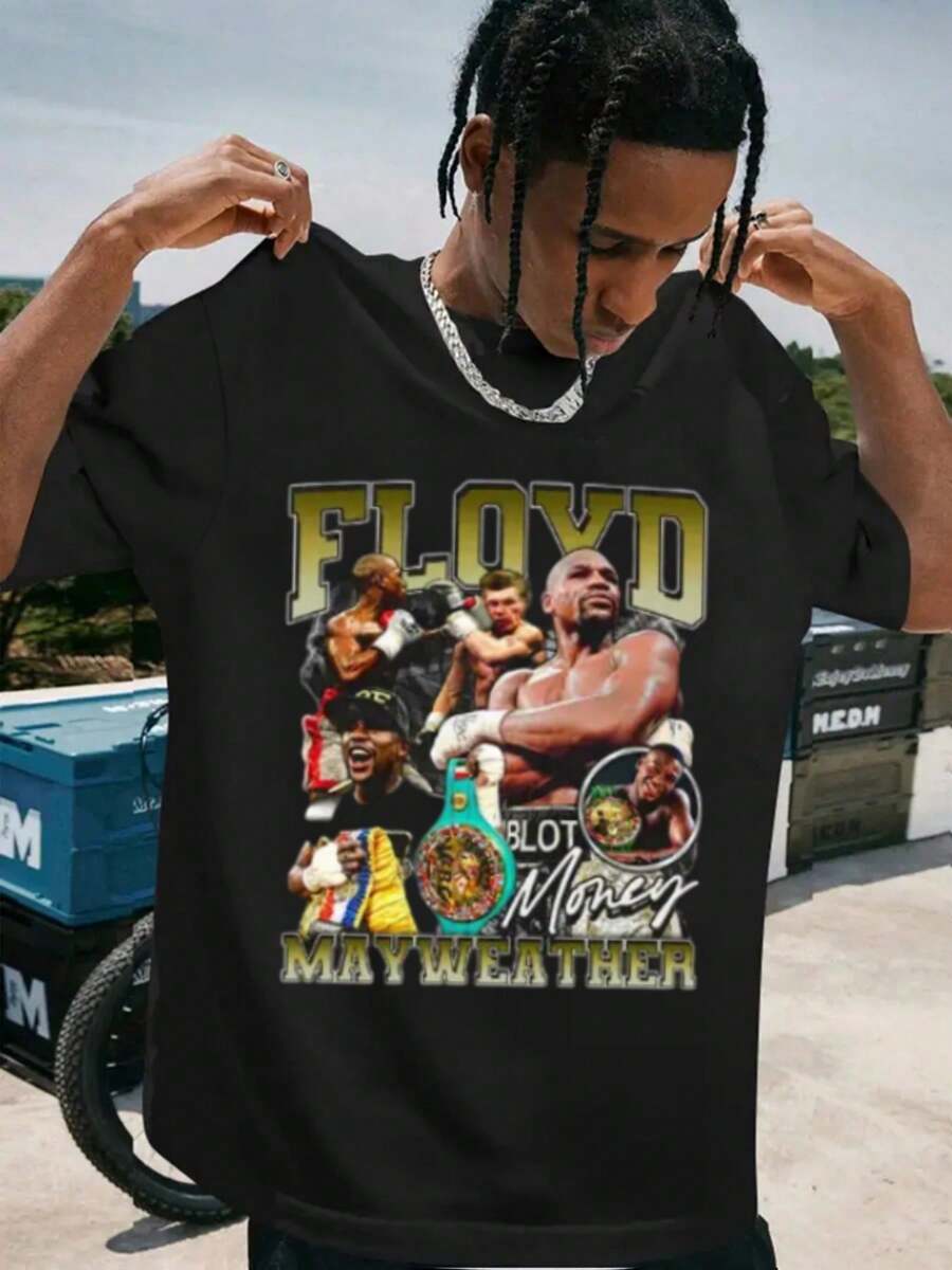 T-Shirt With "Floyd Mayweather" Lettering And Boxing Images, 100% ...
