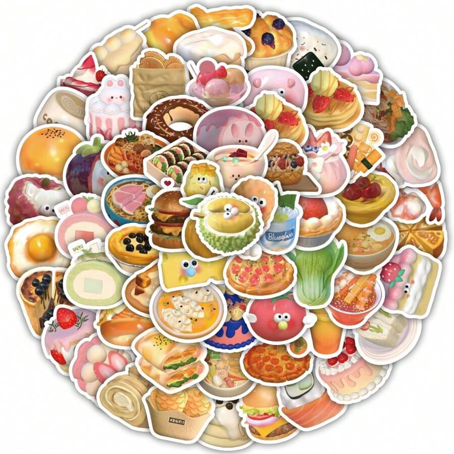 100PCS Food Stickers Vinyl Aesthetics Stickers Scrapbooking, Diary ...