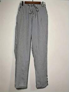 Women's Casual Striped Suit Pants With Button Side Pockets , Loose Fit ...