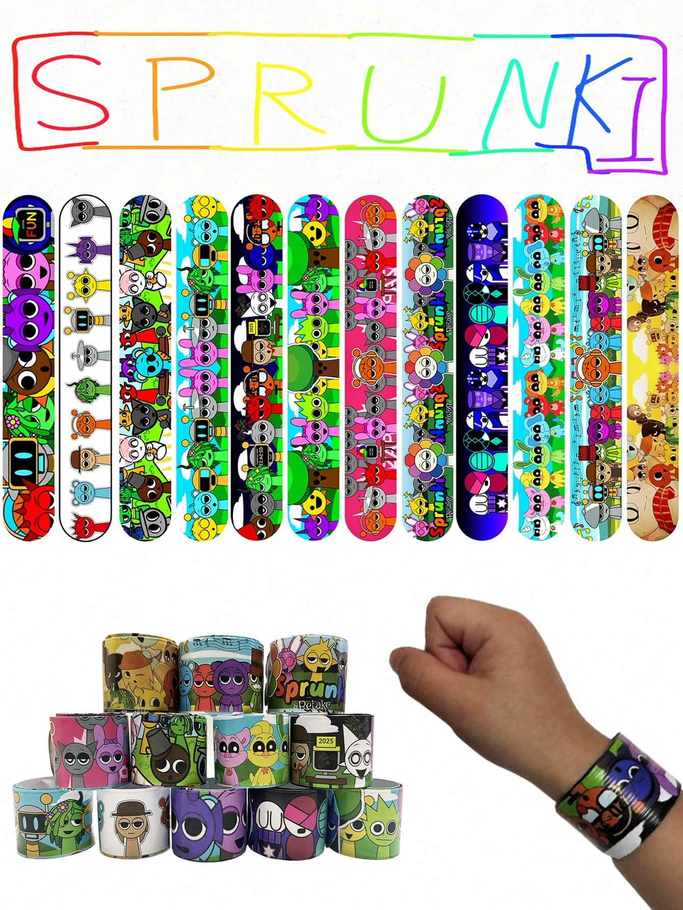 12pcs Sprunki Party Wrist Strap Clap Ring Slap Bracelets Snapping Rings ...