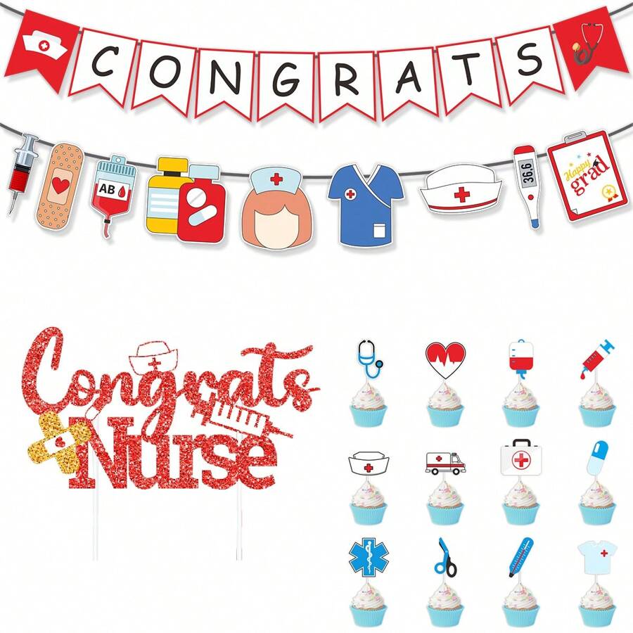 1/12pcs-CONGRATS Doctor Nurse Graduation Theme Decoration Graduation ...