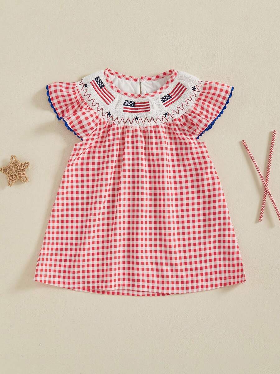 Toddler Baby Girl 4th Of July Outfit American Flag Smocked Dress Short ...