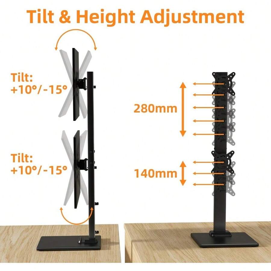 Dual Monitor Stand With Base- Vertical Stack Screen Free-Standing ...