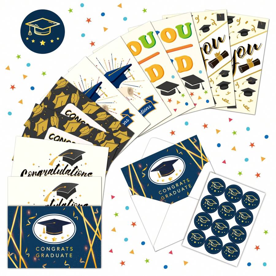 25 Piece Graduation Greeting Card Set - 12 Cards + 12 Envelopes + 1 ...