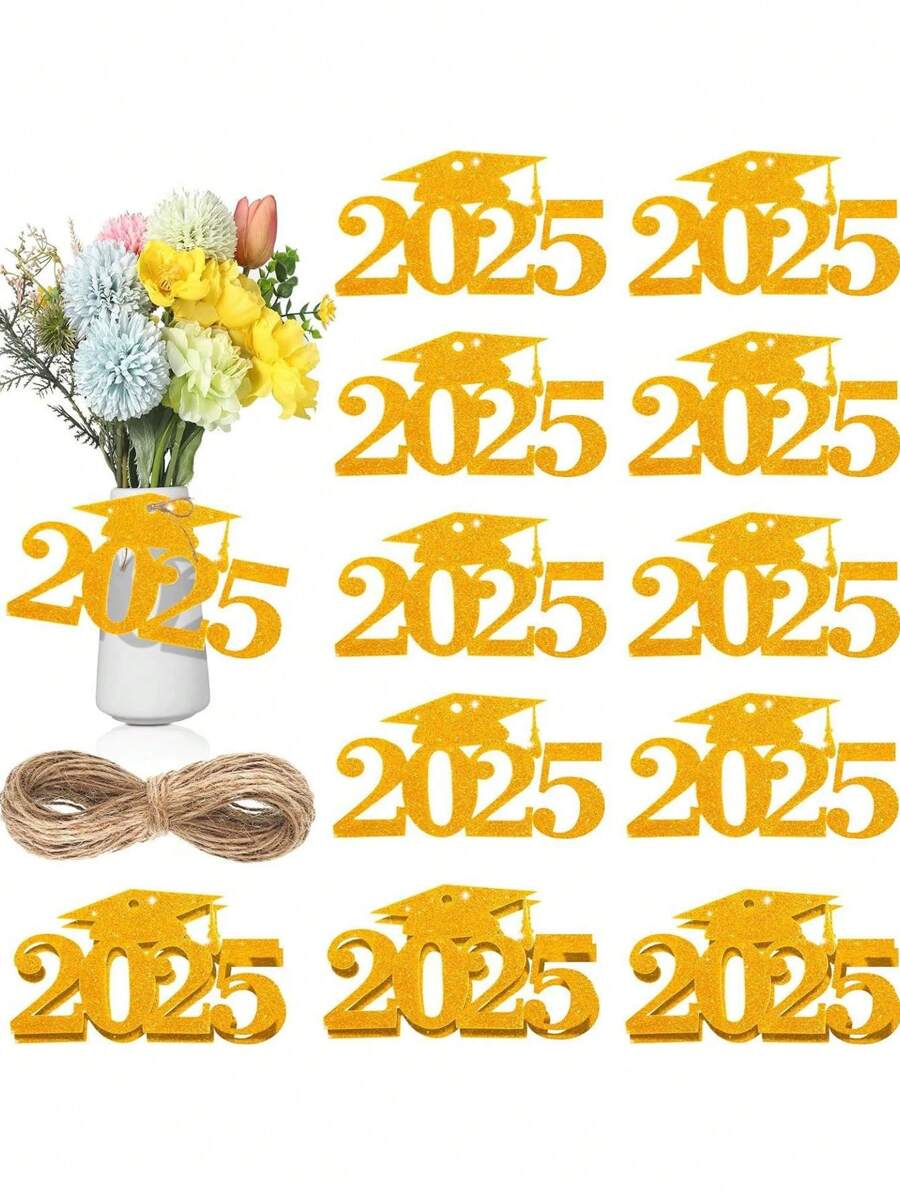 15pcs Class Of 2025 Graduation Confetti Glitter Side Grad Party Tags ...