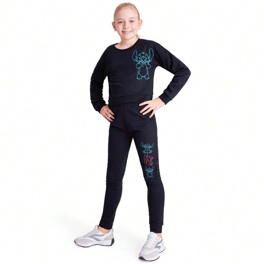 Disney Stitch Tracksuit 2 Piece Cropped Hoodie Sweatshirt And Joggers 4 ...