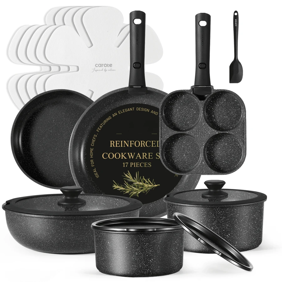 17pcs Nonstick Cookware Set, Granite Reinforced Non Stick Pots And Pans ...