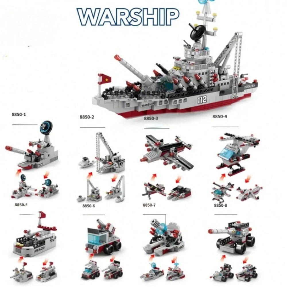 New Military Navy War Chariot Ship Boat Plane Model Warships Building ...