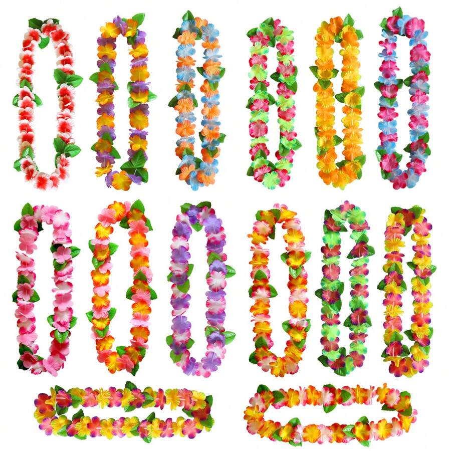 14 Pcs Hawaiian Garlands Hawaii Leis Colorful Hawaii Flower Lei Floral ...