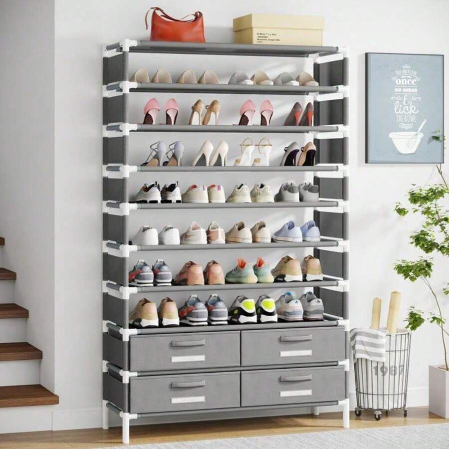 HONGQINRONG Tribesigns 10 Tier Shoe Rack Organizer With 4 Bins Drawers ...