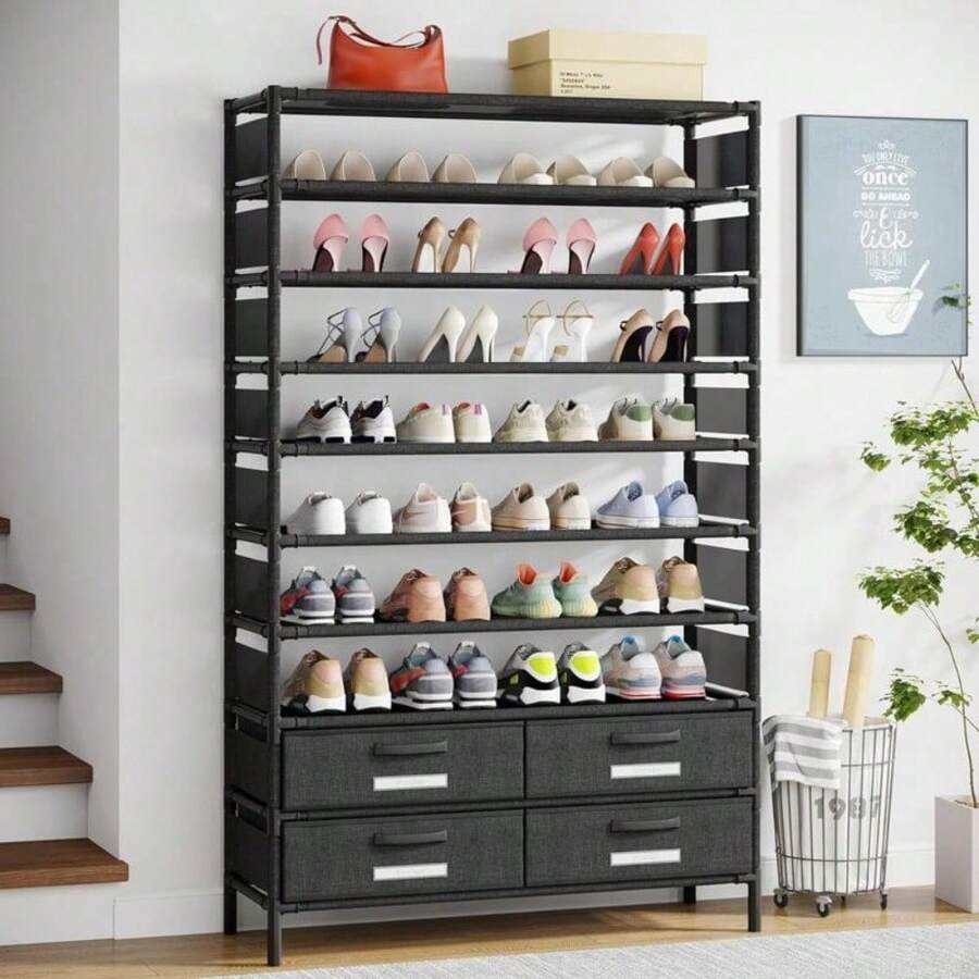 HUIXLLC Tribesigns 10 Tier Shoe Rack Organizer With 4 Bins Drawers, 50 ...