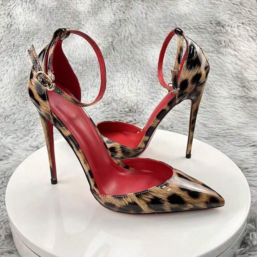 Wide Leopard One Buckle Strap Super High Sandals 2025 Patent Leather ...