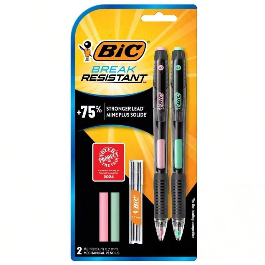 BiC 2ct Break-Mechanical Pencil Velocity Premium: Black Plastic, Pencil Grips, 7.75" Length, 3. ...