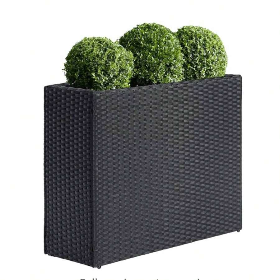 Tall Rectangular Planter With Removable Liner, All-Weather PE Rattan ...