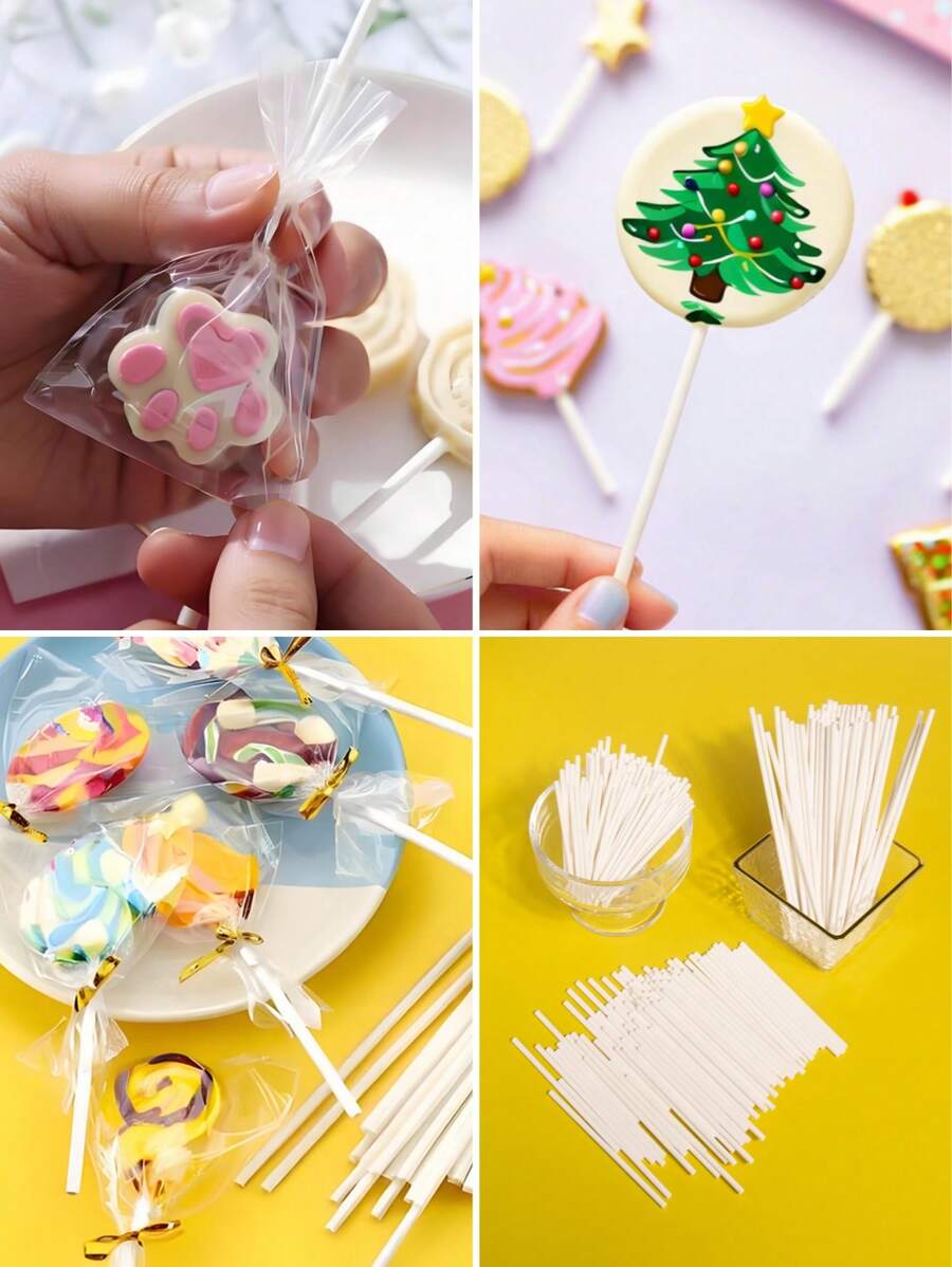 100-Pack Lollipop Packaging Kit (100pcs Paper Sticks + 100pcs Twist ...