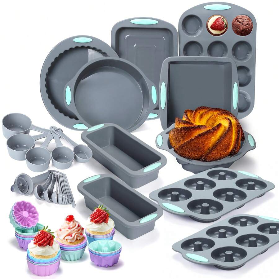 51 Piece Silicone Bakeware Set, Non-Stick Kitchen Oven Baking Pans ...