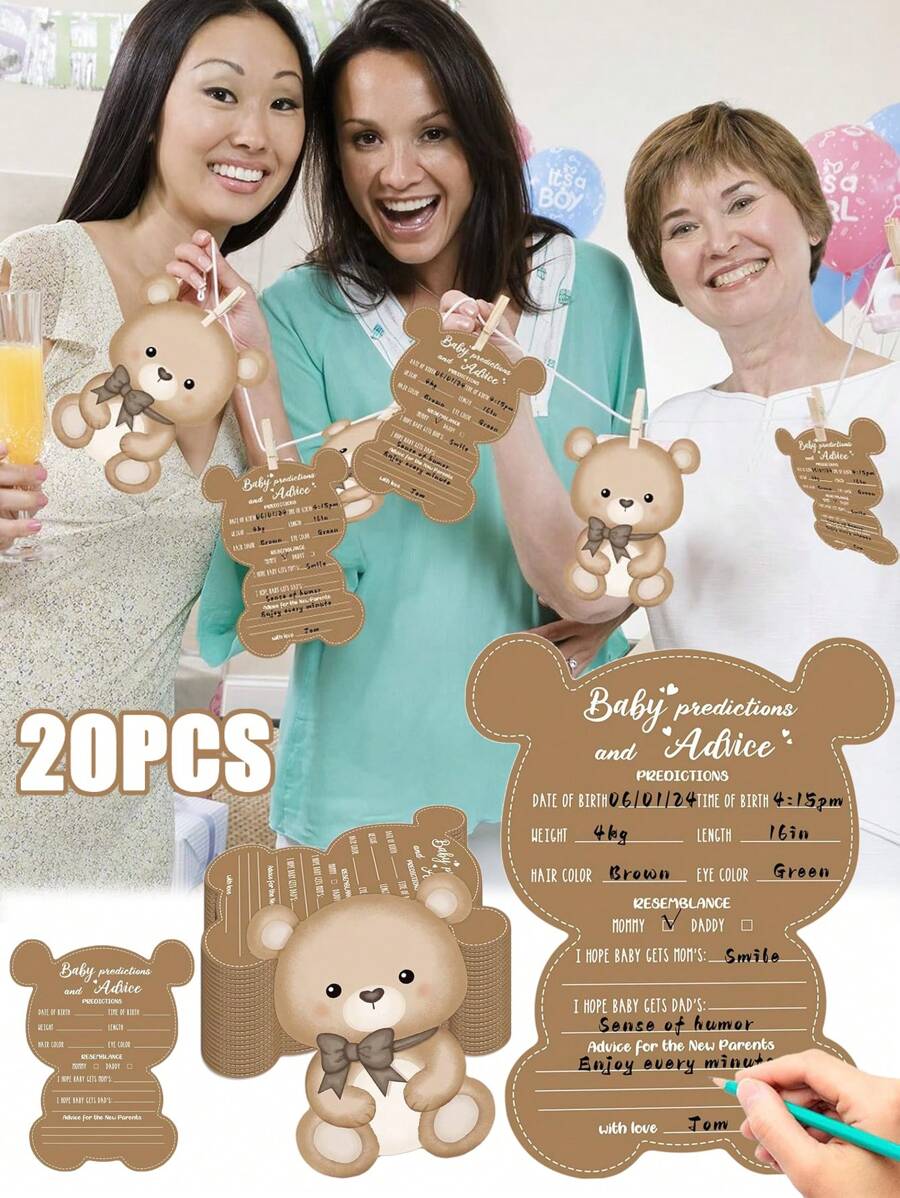 20pcs Teddy Bear Baby Shower Game Set Prediction And Advice Cards We ...
