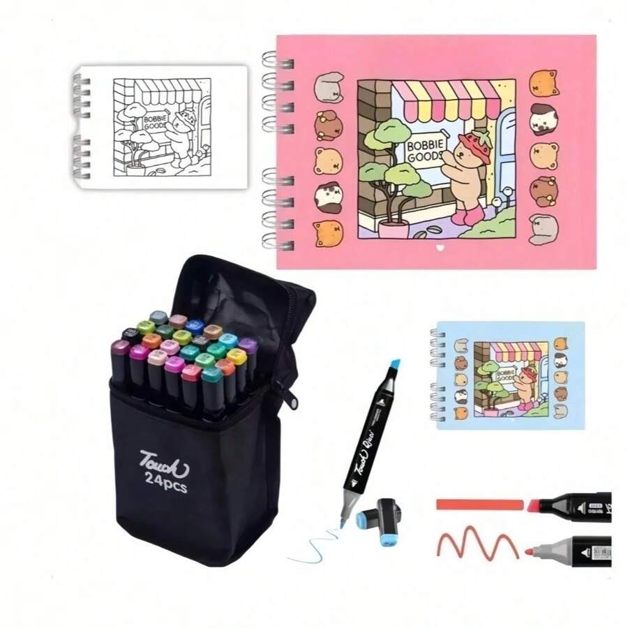 Coloring Book Kit 50 Sheets 180 Gram + 24 Coloring Book Marker Set ...