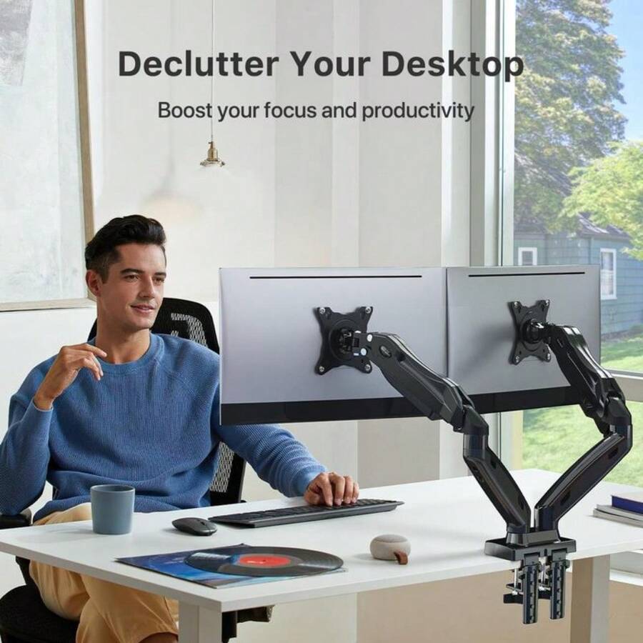 Dual Monitor Arm Adjustable Gas Spring Monitor Mount For Gaming And ...