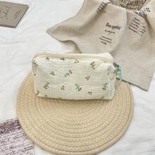 1 pieza Bolsa de maquillaje azul con flor de Haitang, bolsa de ...