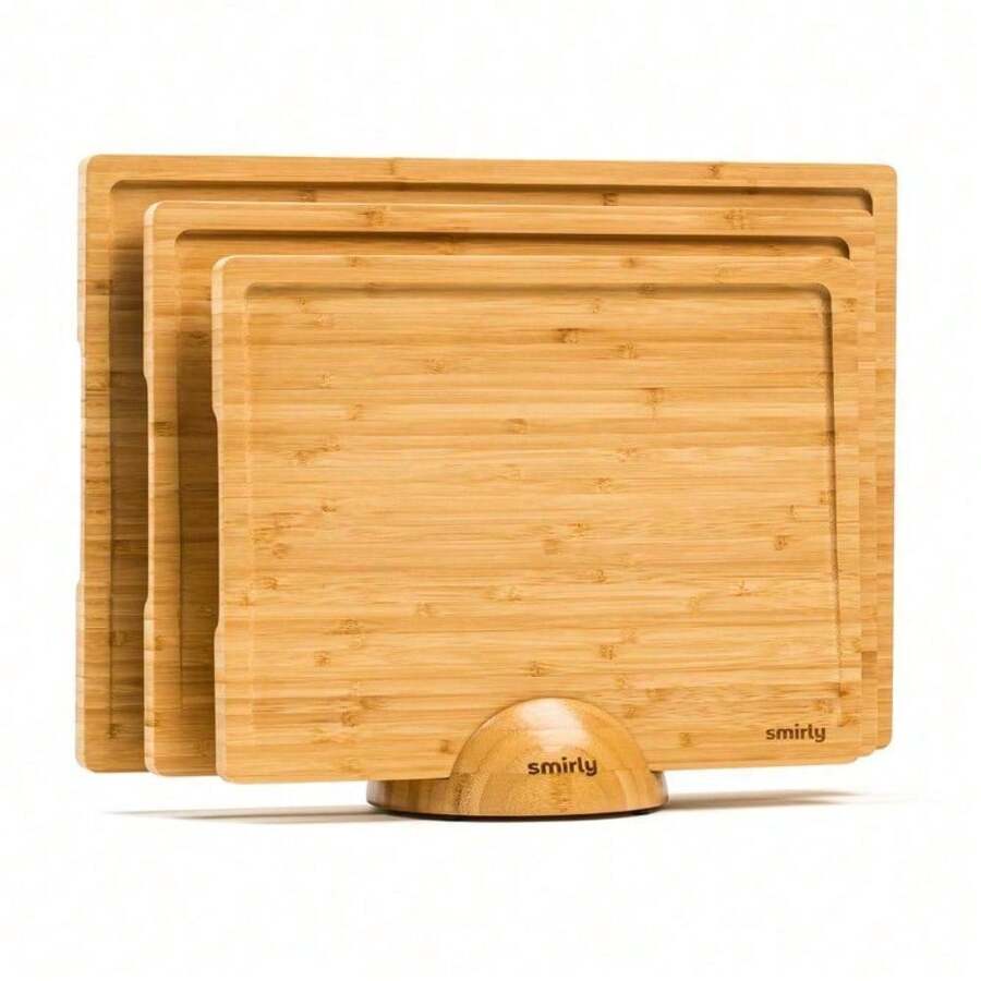ZCJGOO 3-Pack Wood Cutting Board Set With Holder - Small, Medium ...