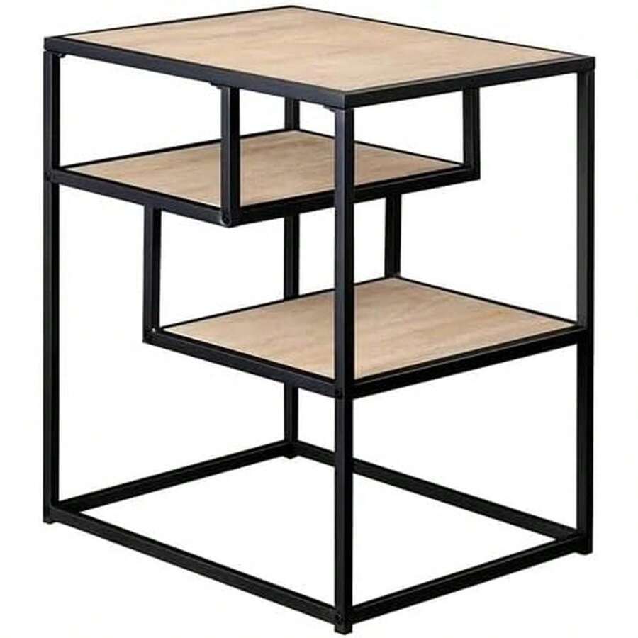 2-Tier End Table, Small Side Tables With Storage Shelf & Metal Frame ...
