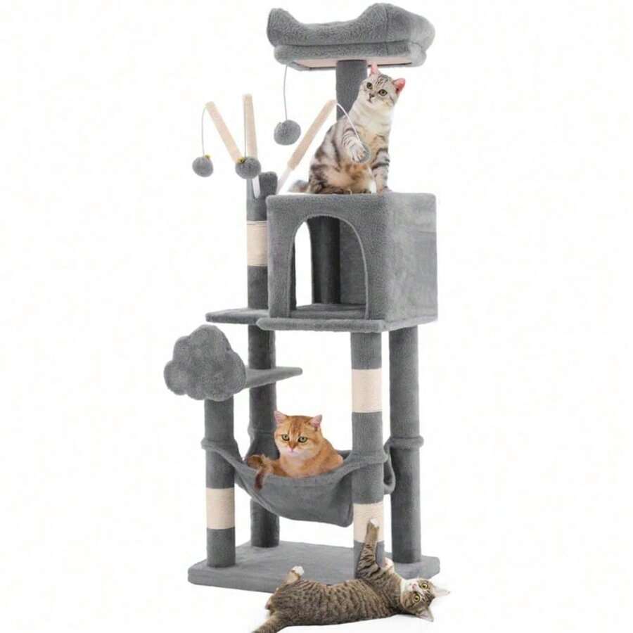 HUIXLLC 44-Inch Multi-Level Cat Tree, Indoor Cat Tower With Hammock ...