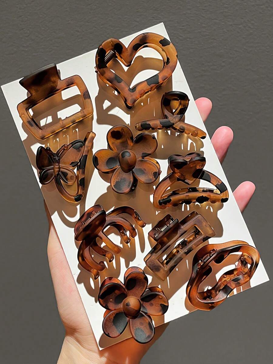 10pcs/Set Women Fashion Matte Geometric Leopard Spot Print Small Size ...