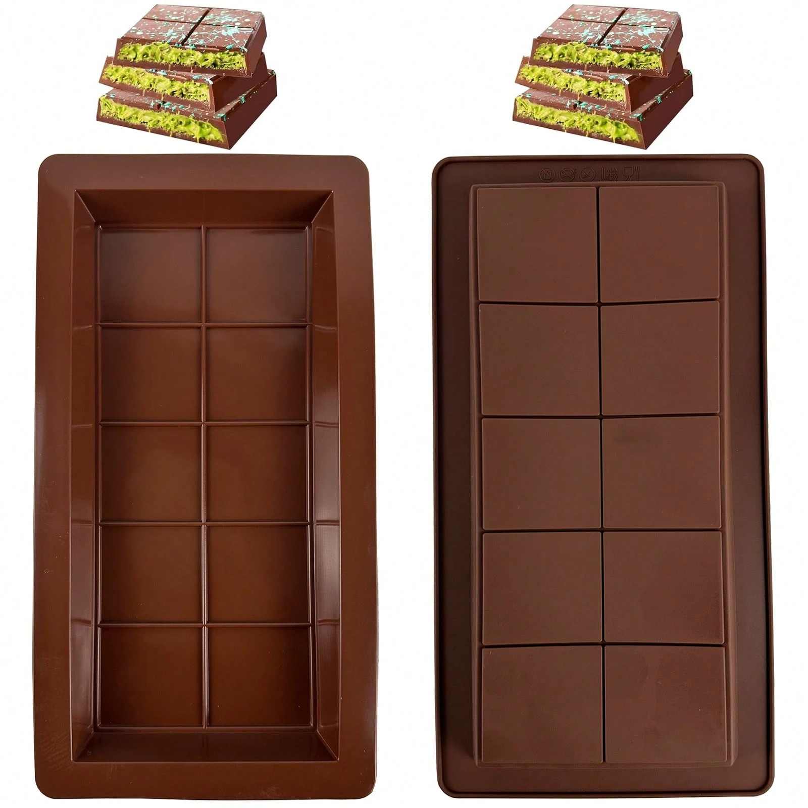 2 Pieces Dubai Chocolate Bar Molds Silicone Chocolate Bar Molds 1 Inch ...