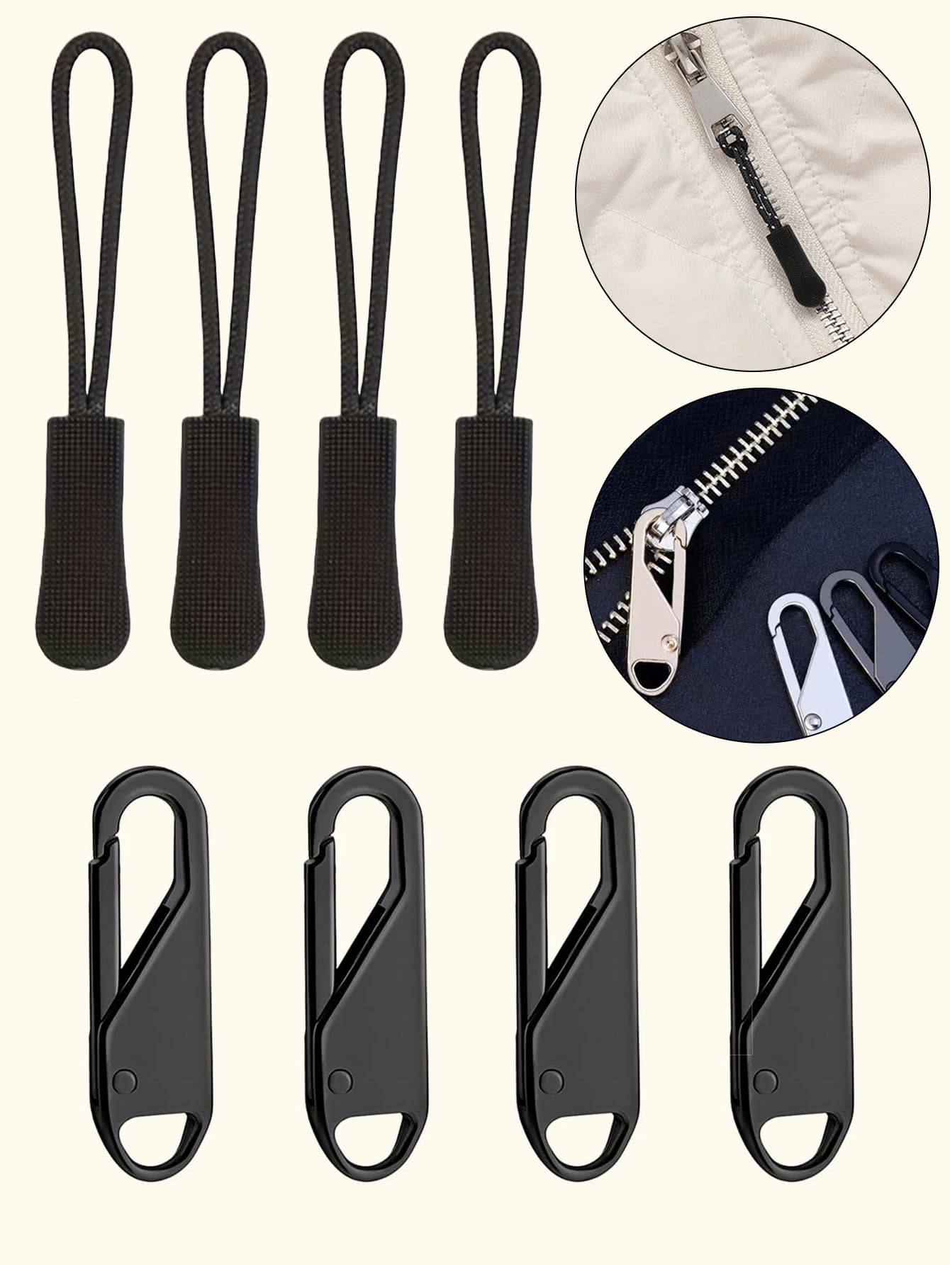 4/8pcs Metal Zipper And Extension Zipper Cord, Instant Zipper Repair ...