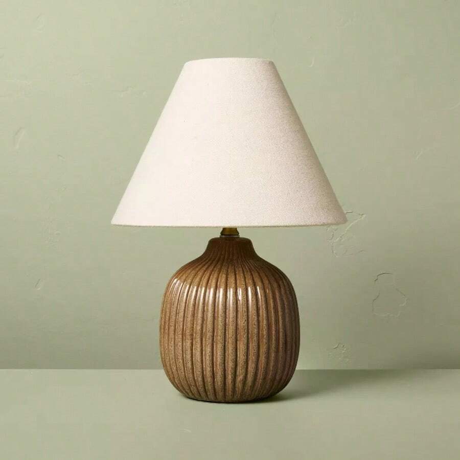 Ribbed Ceramic Table Lamp Brown/Oatmeal - With Magnolia: Farmhouse ...