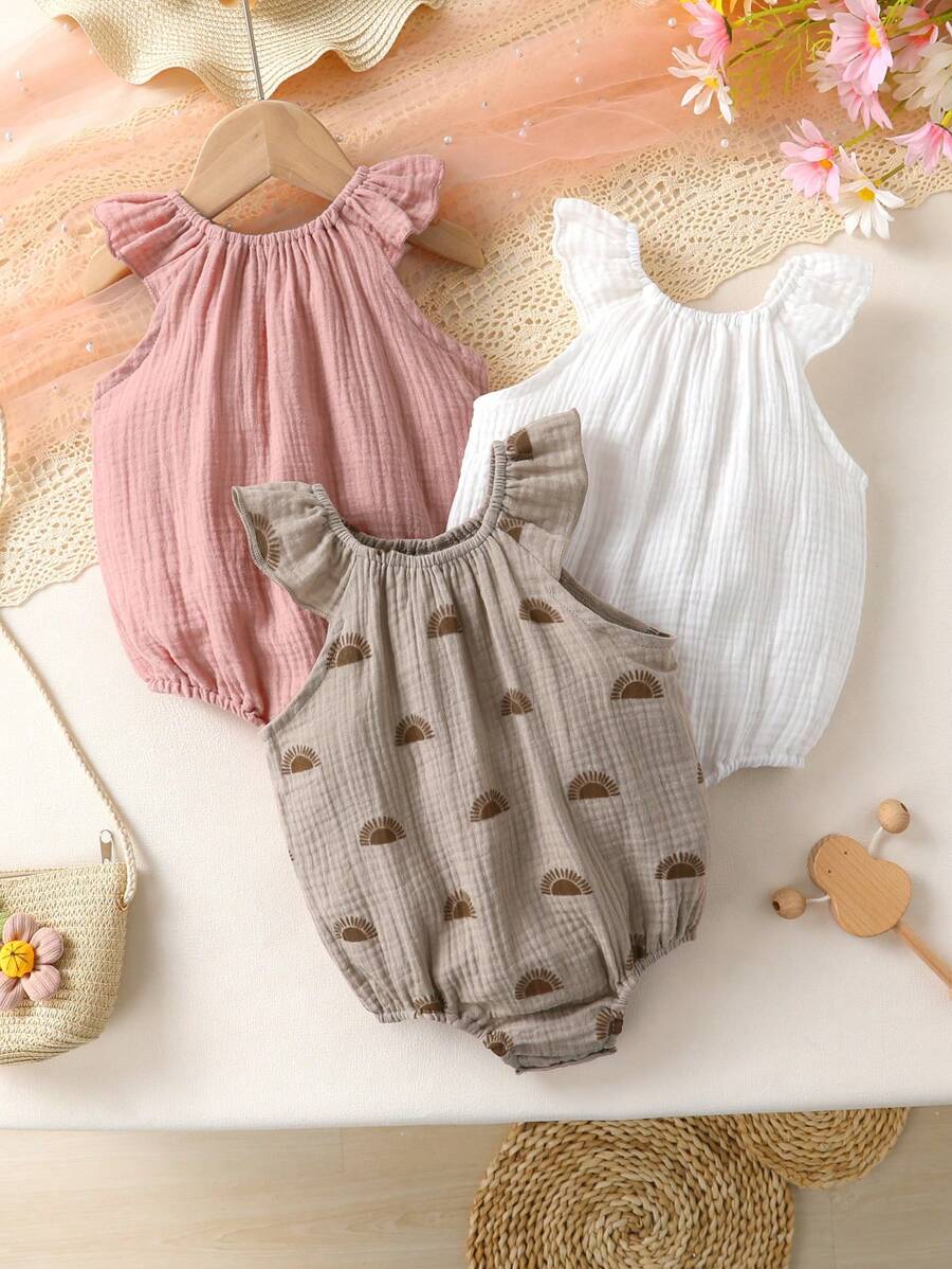 3pcs/Set Casual Elegant Sweet Cute Baby Girl Rompers, Cotton Soft ...