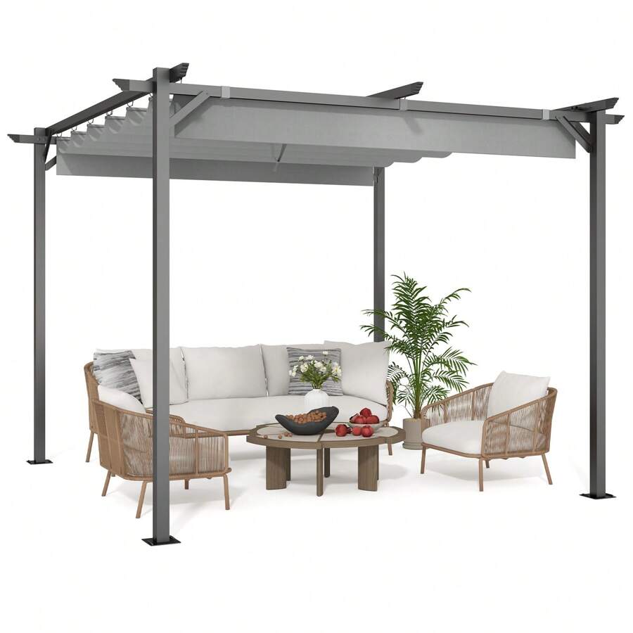 GartistGo Outdoor Retractable Pergola With Sun Shade Canopy Metal ...