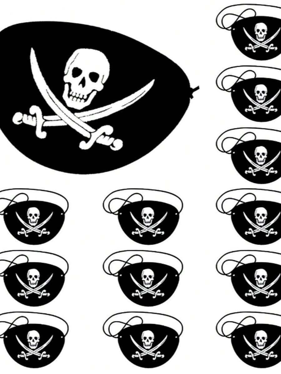 [12 Pirate Eye Patches Black] 12pcs Pirate Eye Patches, Caribbean Skull ...