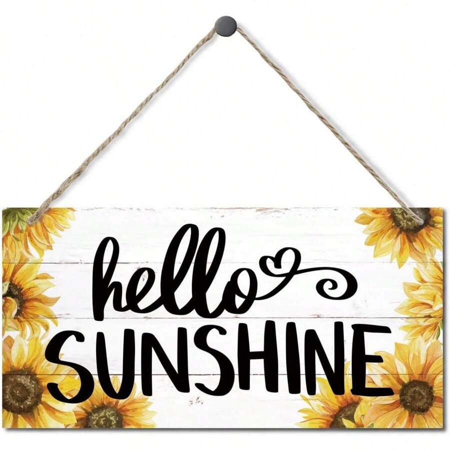 1PC 12*6inch Hello Sunshine Sign - Hanging Wooden Wall Arts, Sunflower ...