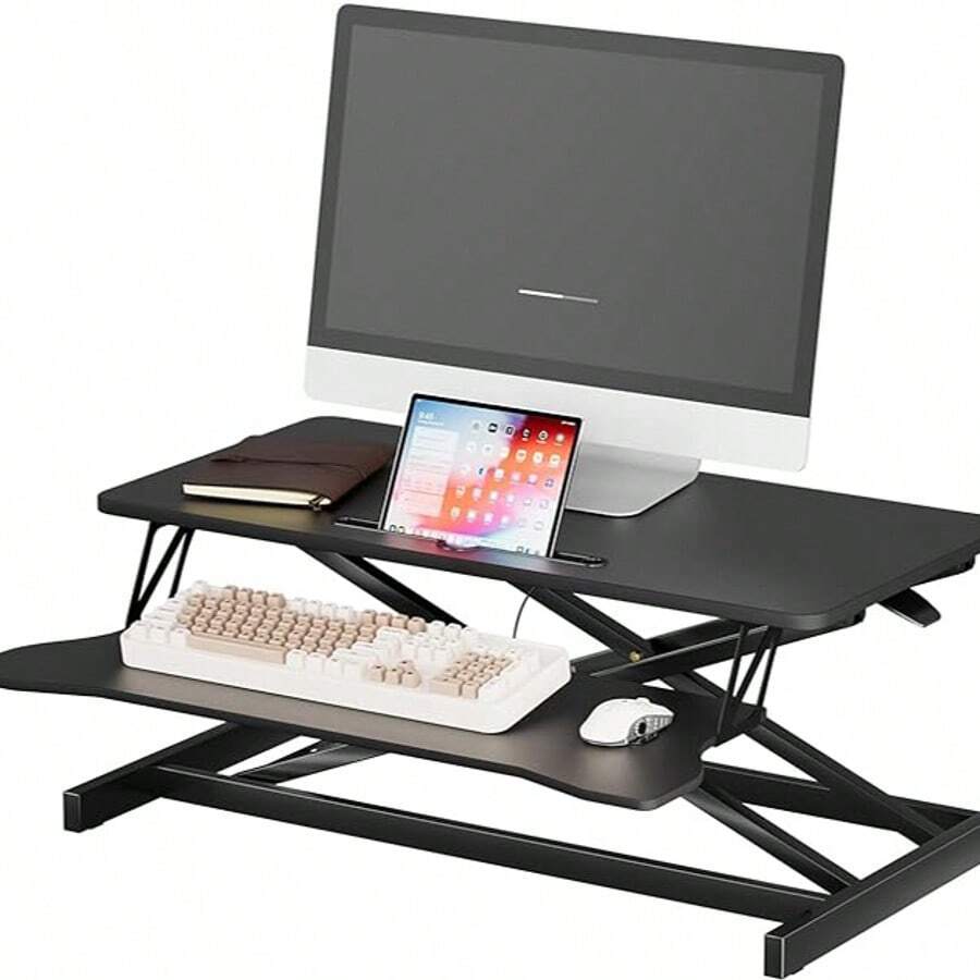 32'' Height Adjustable Standing Desk, Converter Tabletop, Dual Monitor ...
