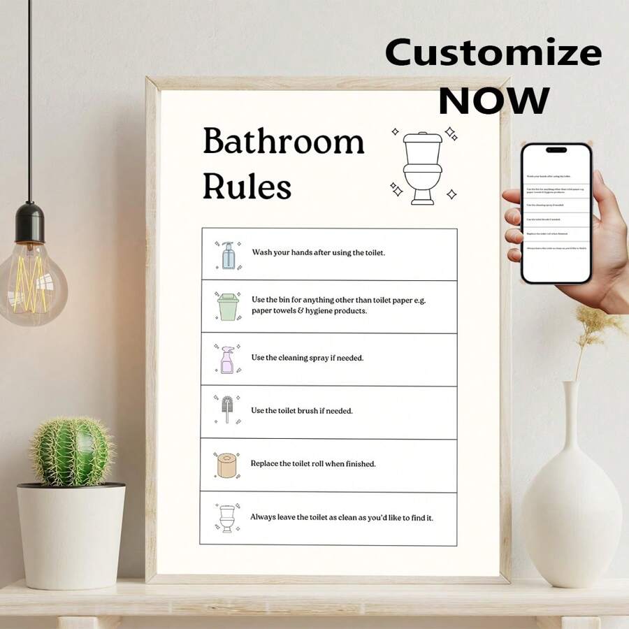 1pc Canvas Hanging, Custom Toilet Rules, Printable Wall Art, Toilet ...