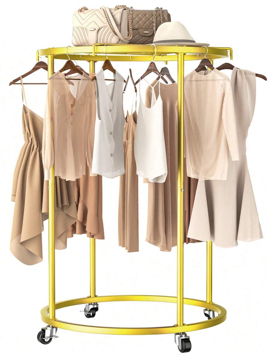 Clothing Garment Rack,Round Clothes Rack With 4 Universal Wheels And ...